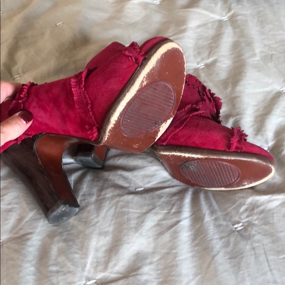 Chie Mihara | Shoes | Red Frayed Edge Chie Mihara Pumps With Wood Heel ...